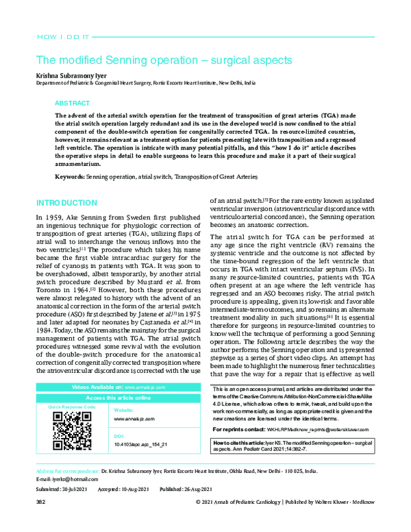 (PDF) The modified Senning operation – surgical aspects