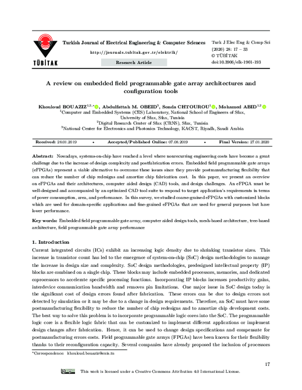 Pdf A Review On Embedded Field Programmable Gate Array Architectures And Configuration Tools