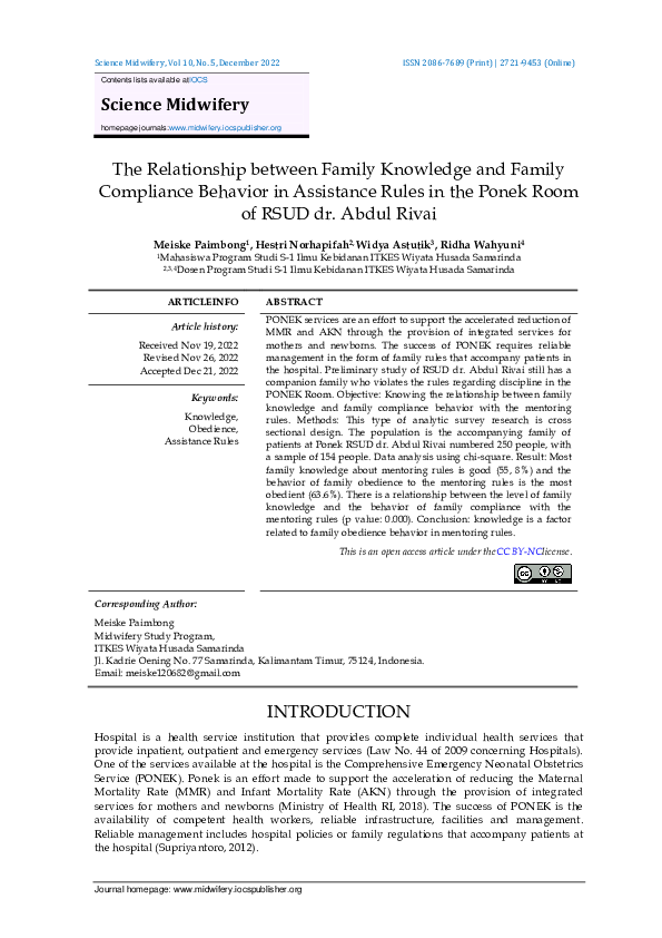 (PDF) The Relationship between Family Knowledge and Family Compliance ...
