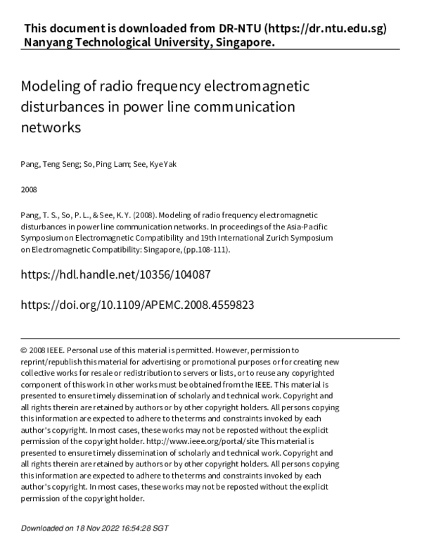 (PDF) Modeling of radio frequency electromagnetic disturbances in power line communication networks