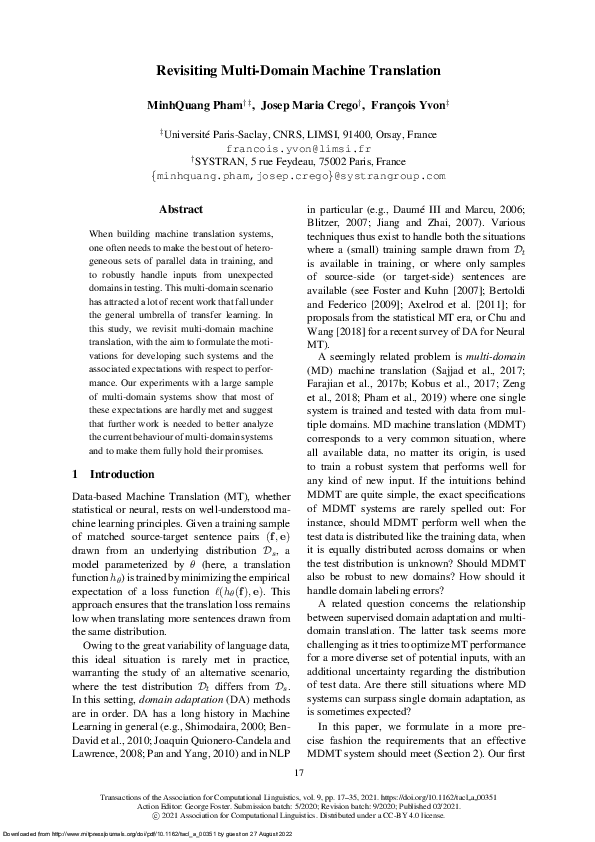 (PDF) Revisiting Multi-Domain Machine Translation