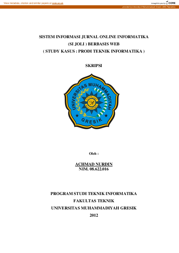 (PDF) Sistem Informasi Jurnal Online Informatika (Si Joli ) Berbasis Web ( Study Kasus : Prodi ...