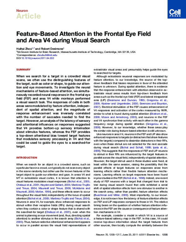(PDF) Feature-Based Attention in the Frontal Eye Field and Area V4 during Visual Search