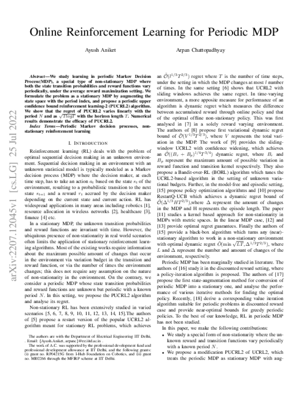 (PDF) Online Reinforcement Learning for Periodic MDP