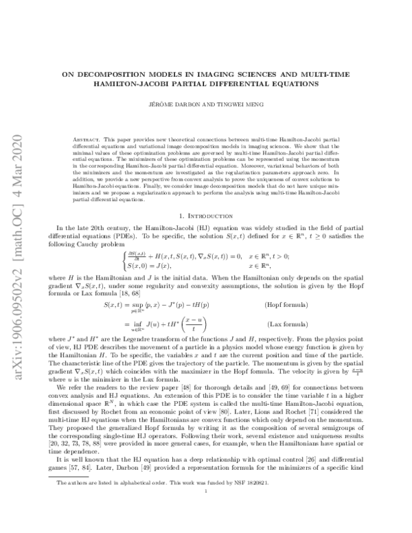 (PDF) Multi-Time Hamilton-Jacobi Partial Differential Equations