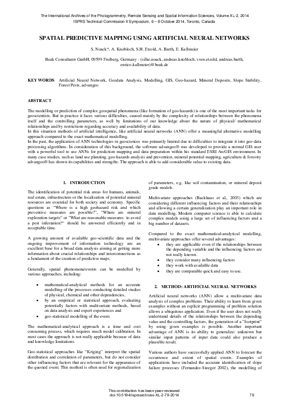 Pdf Spatial Predictive Mapping Using Artificial Neural Networks Andreas Knobloch
