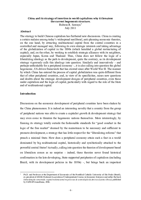 (PDF) China and its strategy of insertion in world capitalism: why it ...