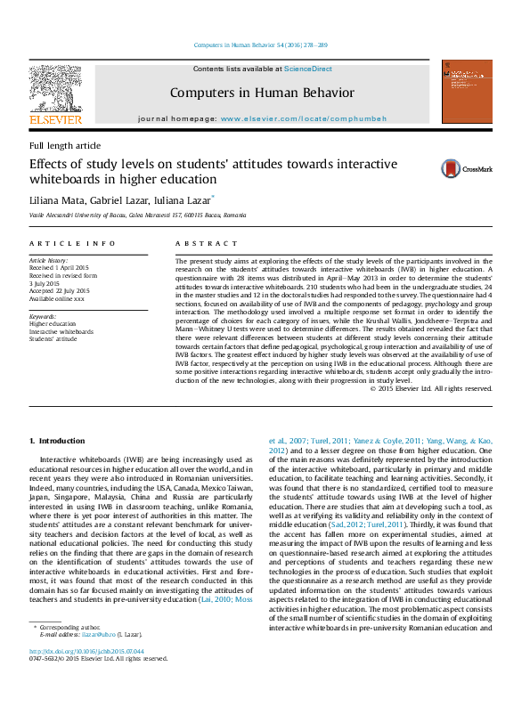 (PDF) Effects of study levels on students' attitudes towards ...