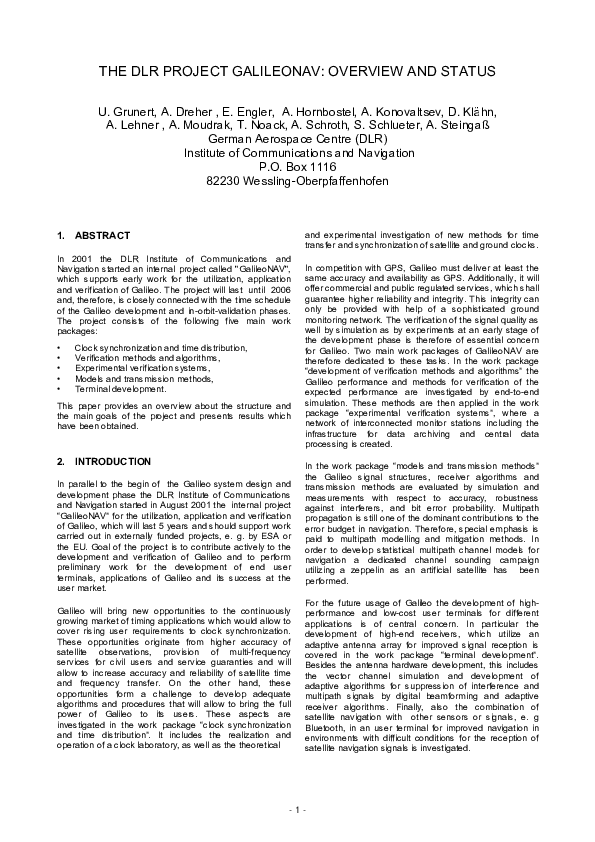 (PDF) The DLR Project GalileoNAV: Overview and Status