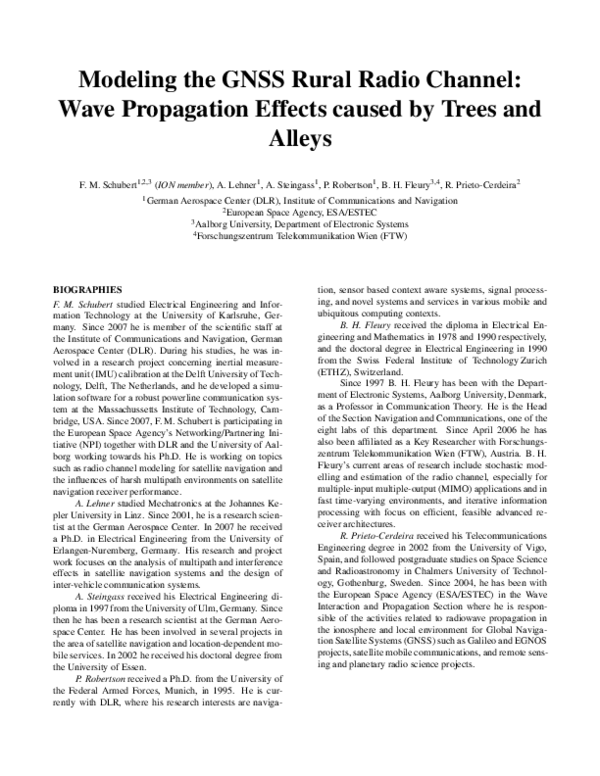 (PDF) Modeling the GNSS Rural Radio Channel: Wave Propagation Effects caused by Trees and Alleys ...