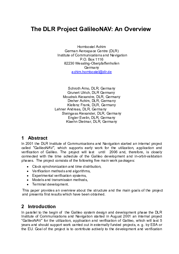 (PDF) The DLR Project GalileoNAV: An Overview