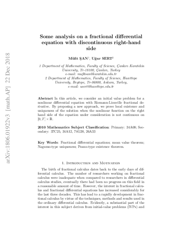 (PDF) Some analysis on a fractional differential equation with a right ... (PDF) Some analysis on a fractional differential equation with a right ...