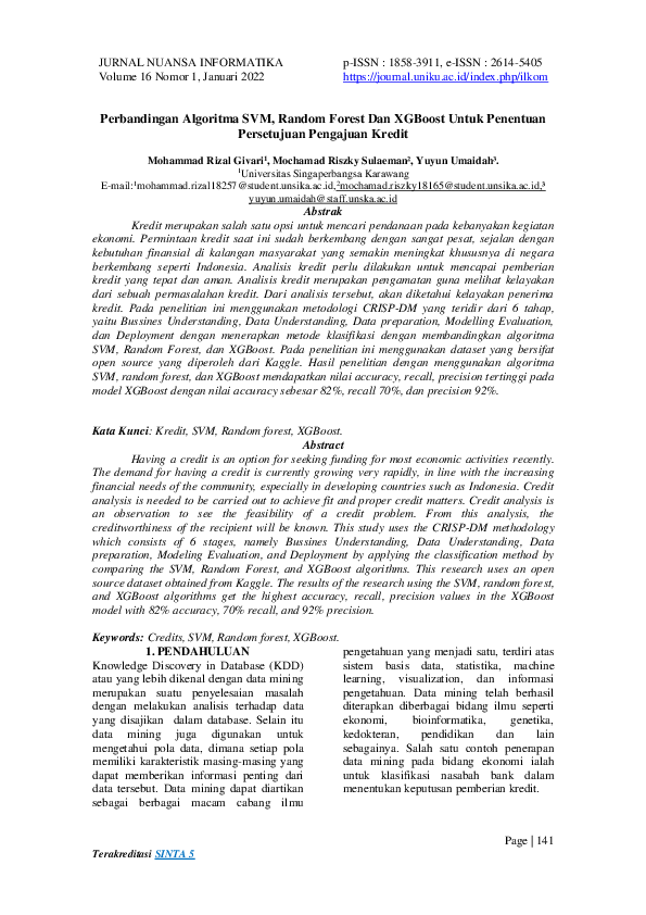 (PDF) Perbandingan Algoritma SVM, Random Forest Dan XGBoost Untuk Penentuan Persetujuan ...