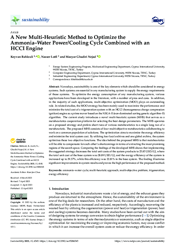 (PDF) A New Multi-Heuristic Method to Optimize the Ammonia–Water Power/Cooling Cycle Combined ...