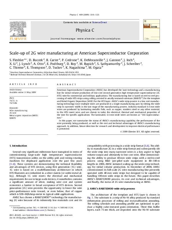 Scale-up of 2G wire manufacturing at American Superconductor Corporation