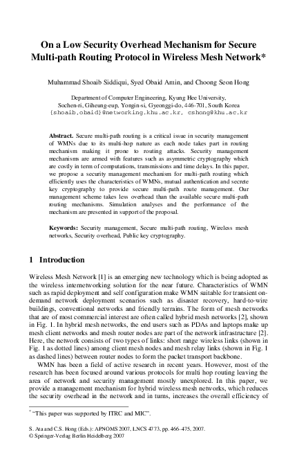 (PDF) On a Low Security Overhead Mechanism for Secure Multi-path ... (PDF) On a Low Security Overhead Mechanism for Secure Multi-path ...