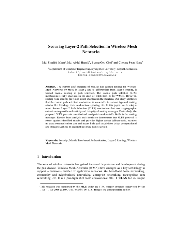 (PDF) Securing Layer-2 Path Selection in Wireless Mesh Networks