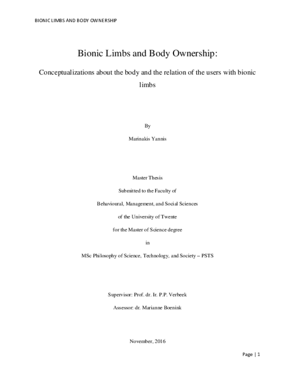 (PDF) Bionic Limbs and Body Ownership:Conceptualizations about the body ...