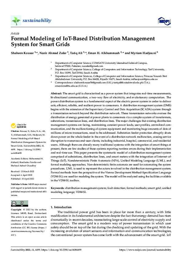 (PDF) Formal Modeling of IoT-Based Distribution Management System for Smart Grids
