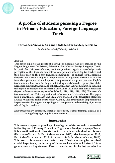 (PDF) A profile of students pursuing a Degree in Primary Education, Foreign Language Track