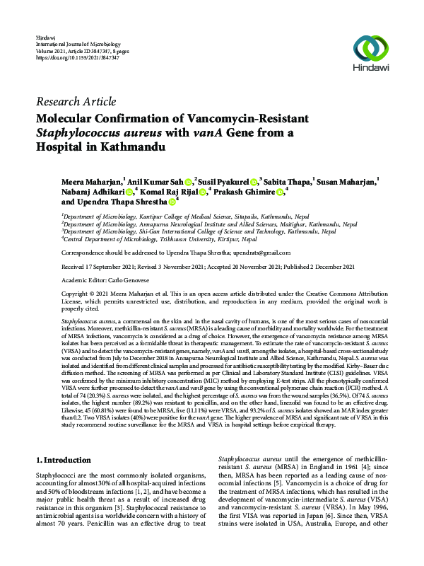 (PDF) Plasmid DNA mediated vancomycin-resistant Staphylococcus aureus ...