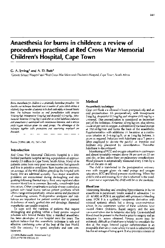 (PDF) Anaesthesia for burns in children: a review of procedures ...