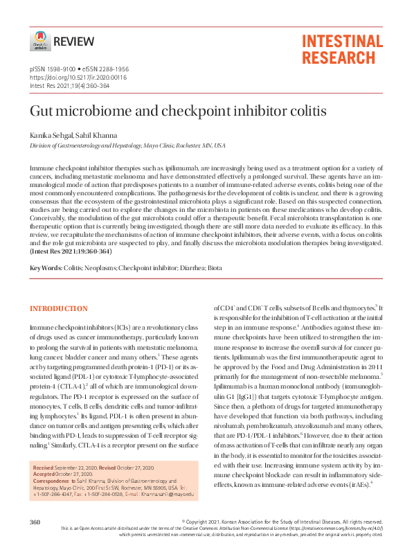 (PDF) Gut microbiome and checkpoint inhibitor colitis