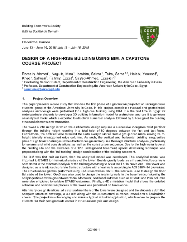 (PDF) Design of a High-Rise Building Using Bim: A Capstone Course ...