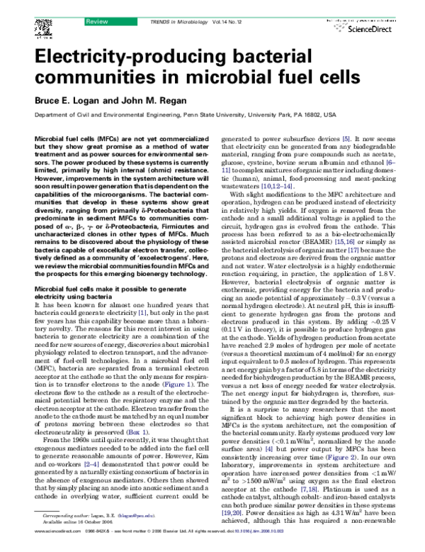 (PDF) Electricity-producing bacterial communities in microbial fuel cells