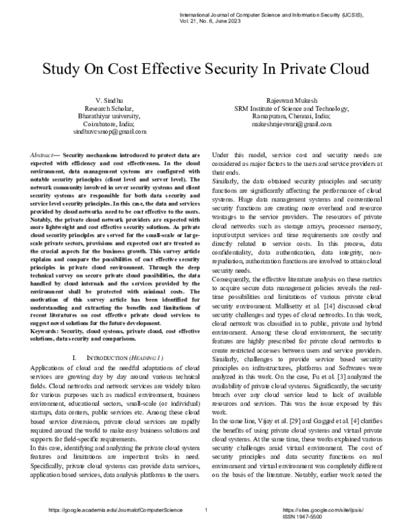 (PDF) Study On Cost Effective Security In Private Cloud