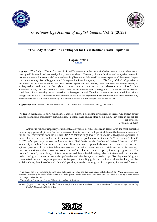 (PDF) "The Lady of Shalott" as a Metaphor for Class Relations under ...