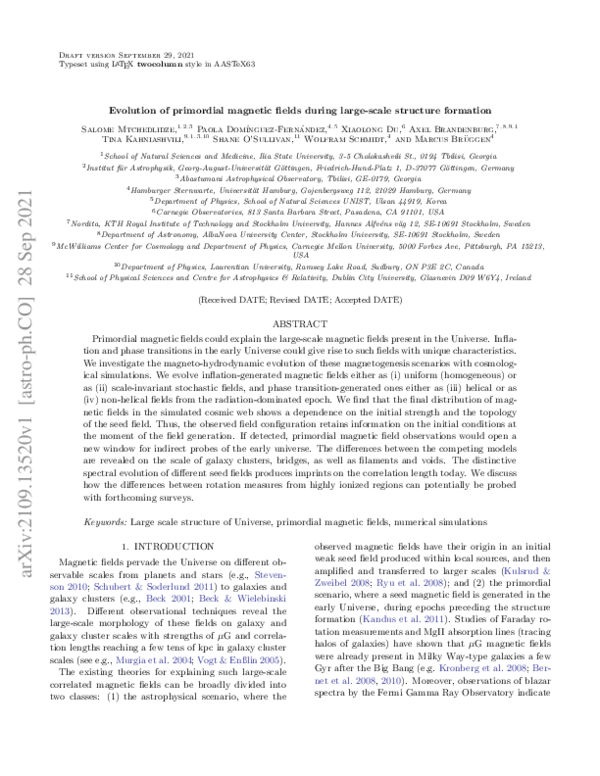 Pdf Evolution Of Primordial Magnetic Fields During Large Scale