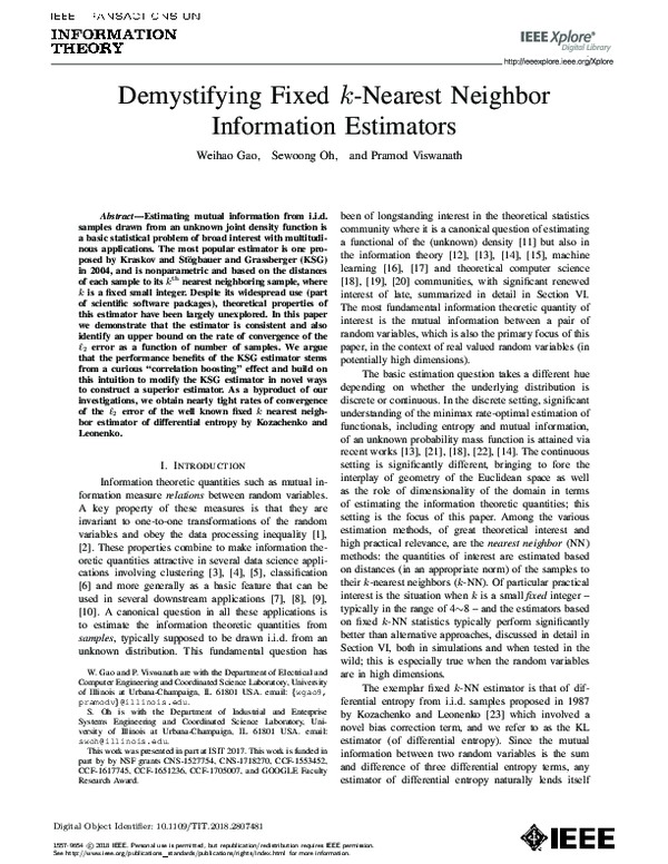 (PDF) Demystifying Fixed $k$ -Nearest Neighbor Information Estimators ...