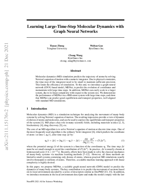 (PDF) Learning Large-Time-Step Molecular Dynamics with Graph Neural ...
