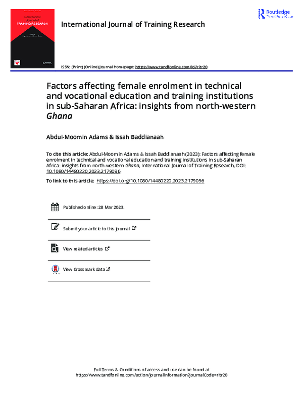 (PDF) Factors affecting female enrolment in technical and vocational education and training ...