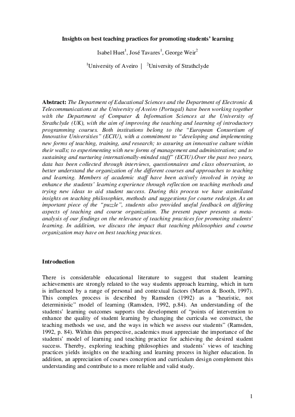 (PDF) Insights on best teaching practices for promoting students ...