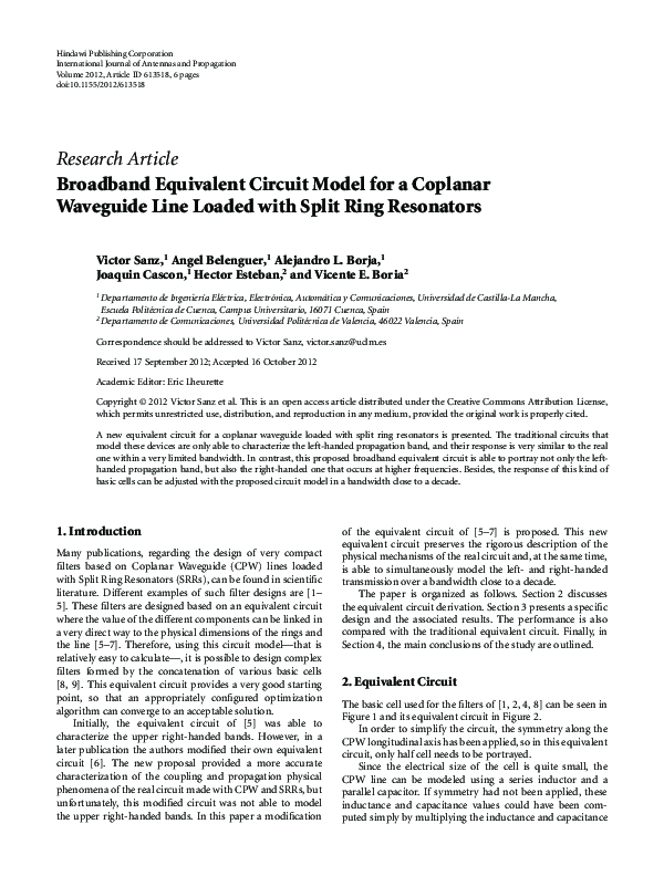 (PDF) Broadband Equivalent Circuit Model for a Coplanar Waveguide Line Loaded with Split Ring ...