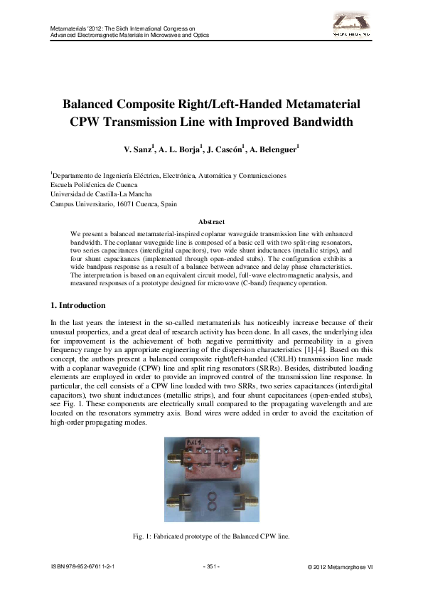 (PDF) Balanced Composite Right/Left CPW Transmission Line with Improved ...