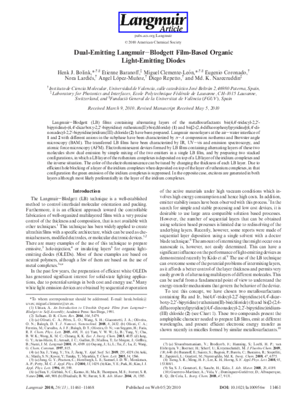 (PDF) Dual-Emitting Langmuir−Blodgett Film-Based Organic Light-Emitting Diodes