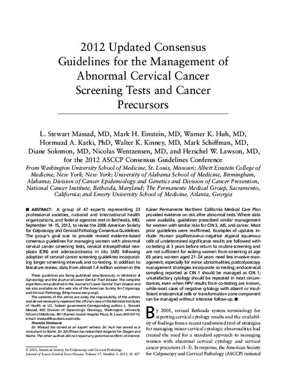 (PDF) 2012 Updated Consensus Guidelines for the Management of Abnormal ...