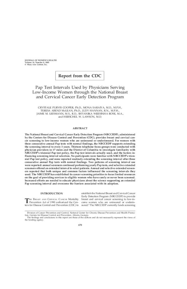 (PDF) Report from the CDC. Pap Test Intervals Used by Physicians ...