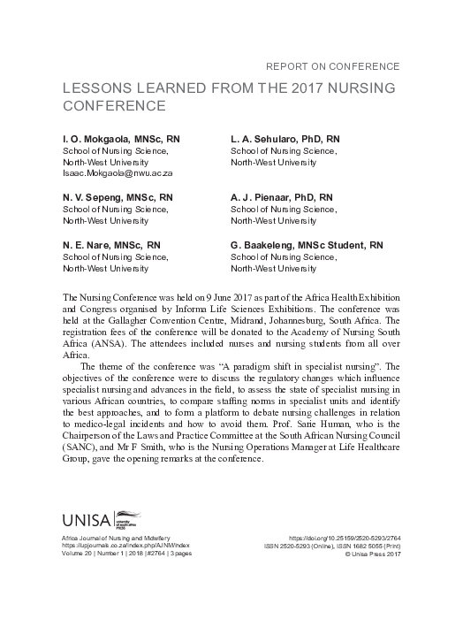 (PDF) Lessons Learned from the 2017 Nursing Conference