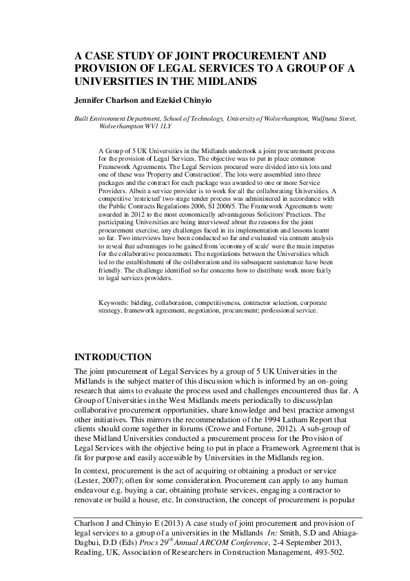 (PDF) A Case Study of Joint Procurement and Provision of Legal Services ...