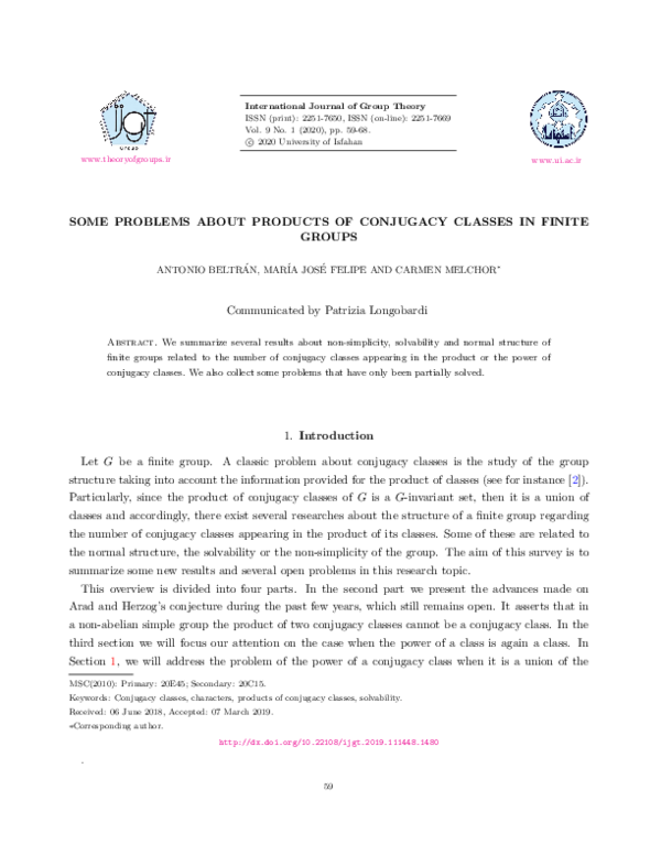 (PDF) Some Problems About Products of Conjugacy Classes in Finite Groups