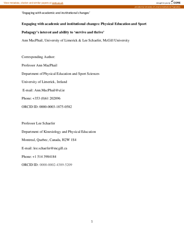 (PDF) Engaging with academic and institutional changes: physical ...