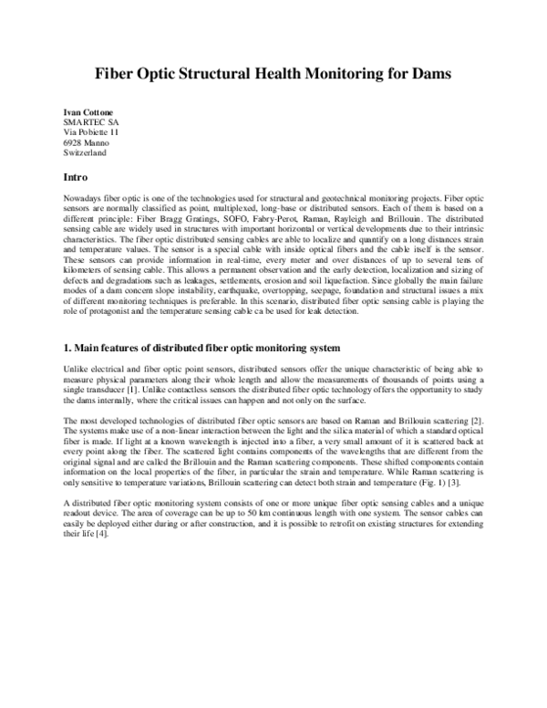 (PDF) Fiber Optic Structural Health Monitoring for Dams