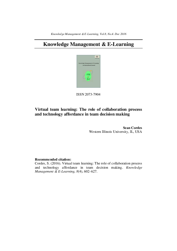 (PDF) Virtual team learning: The role of collaboration process and ...