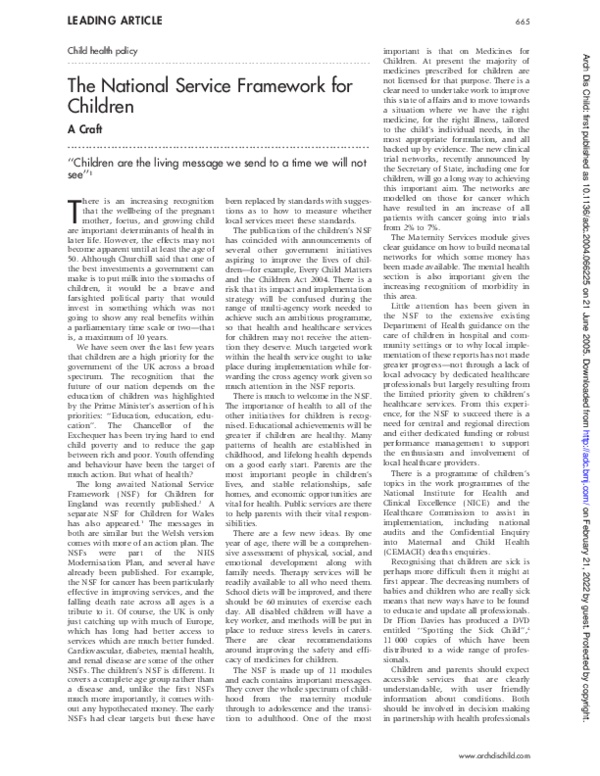 (PDF) The National Service Framework for Children
