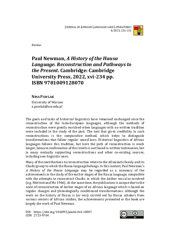 (PDF) Review article: Paul Newman, A History of the Hausa Language ...