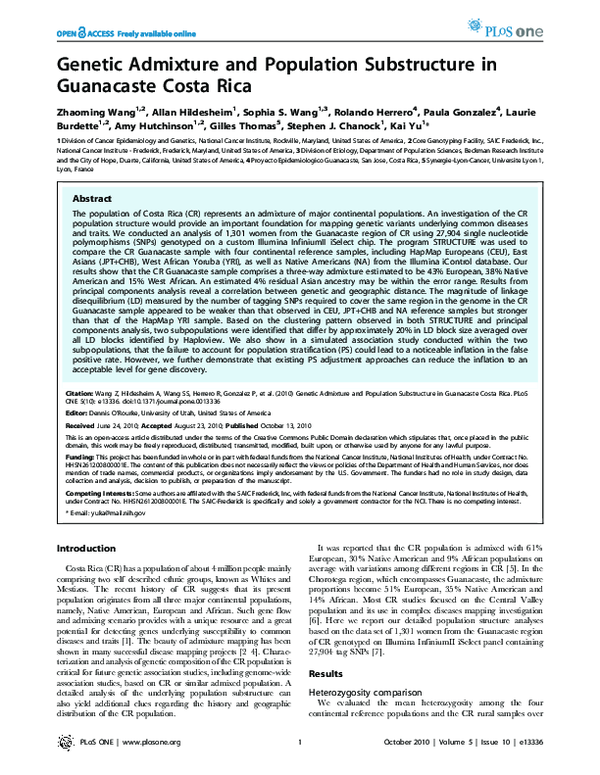 (PDF) Genetic Admixture and Population Substructure in Guanacaste Costa ...